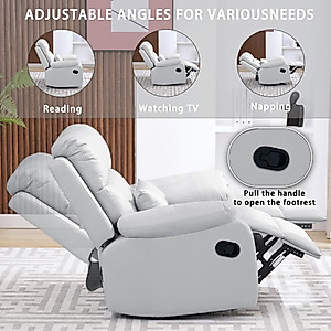 ACKEMO Faux Leather Recliner for Adults,Oversized Rocker Chair with Manual Recliner Single Sofa for Living Room,Modern Adjustable Ergonomics Lounge Chair with Lumbar Support,Gray