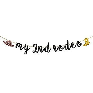 INNORU My 2nd Rodeo Banner, Mexican Theme 2nd Birthday Party Decorations, West Cowboy Cowgirl Two Birthday Party Decorations Black Glitter