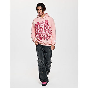 Vamtac Mens Graphic Hoodies Y2k Cute Pullover Oversized Fashion Streetwear Casual Hooded Sweatshirt Unisex Tops Pink S