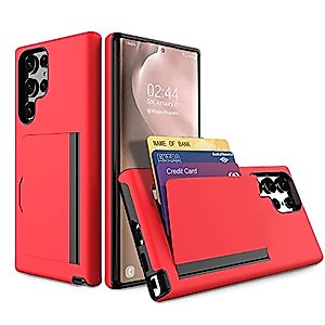 FDTCYDS Samsung Galaxy s22 Ultra Case with Card Holder,Credit Card Slot Protective Wallet Case - Red