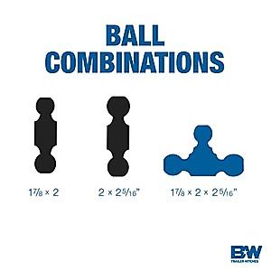 B&W Trailer Hitches Tow & Stow Adjustable Trailer Hitch Ball Mount - Fits 2" Receiver, Tri-Ball (1-7/8" x 2" x 2-5/16"), 9" Drop, 10,000 GTW - TS10050B