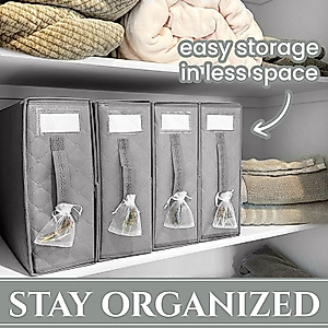 4 Pack Closet Organizers and Storage with 4 Sachet Bags, Sheet Organizers, Foldable Linen Closet Organizers and Storage, Sheet Organizer w/Label Windows, XL Bed Sheet Organizer for Linen Closet