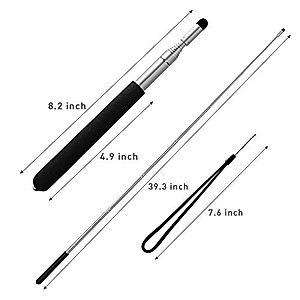 Teachers Pointer Stick, Telescopic Teaching Pointer, Retractable Classroom Whiteboard Pointer Extendable for Teachers, Guides, Coach with A Lanyard & Felt Head, Extends to 39.4''