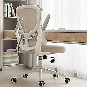 Hbada Ergonomic Office Chair with Up&Down Adjustable Lumbar Support and Flip Up Arm, Swivel Computer Desk Chair with Adjustable Height, Breathable Mesh Office Chair with PU Wheels, Gray