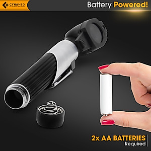 Cynamed Mini Otoscope - Portable Ear Light and Exam Kit for Home and Professional Use - 4X Magnifying Fiber Optic Scope with Spare Tips, Bulb, and Carrying Case - Pocket Diagnostic Equipment (Black)