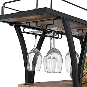 CALABASH Industrial Serving Bar Cart with Storage,3 Tier Shelf Wooden Metal Rustic Freestanding Floor Wine Coffee Rack,Modern Home Portable Mini Bar Liquor Cart (33.66")