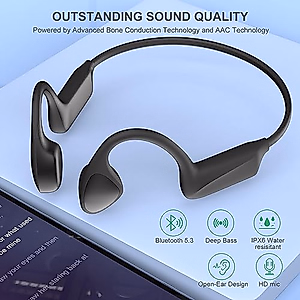 Qaekie Bone Conduction Headphones - Bluetooth 5.3 Open Ear Headphones with HD Mic,12hrs Playtime Deep Bass Sport Wireless Headphones,Sweatproof Bone Headphones for Running,Cycling,Hiking,Driving