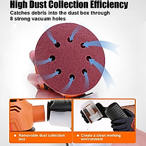 TOPSHAK Random Orbit Sander, 240W Palm Sander with 20pcs Sanding Paper, 6 Variable Speed Electric Orbit Sanders, 5 Inches Hand Sander Tool，Sanders for Woodworking, Sanding, Detailing, Finishing…