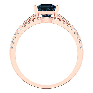 Clara Pucci 2.01ct Princess Cut Solitaire Natural London Blue Topaz Engagement Promise Anniversary Bridal Ring Band set 14k Rose Gold 3.5