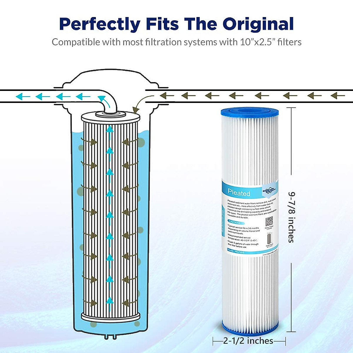 5 Micron String Wound & 20 Micron Pleated Sediment Water Filter Cartridge by Membrane Solutions, 10"x2.5", 10 Pack