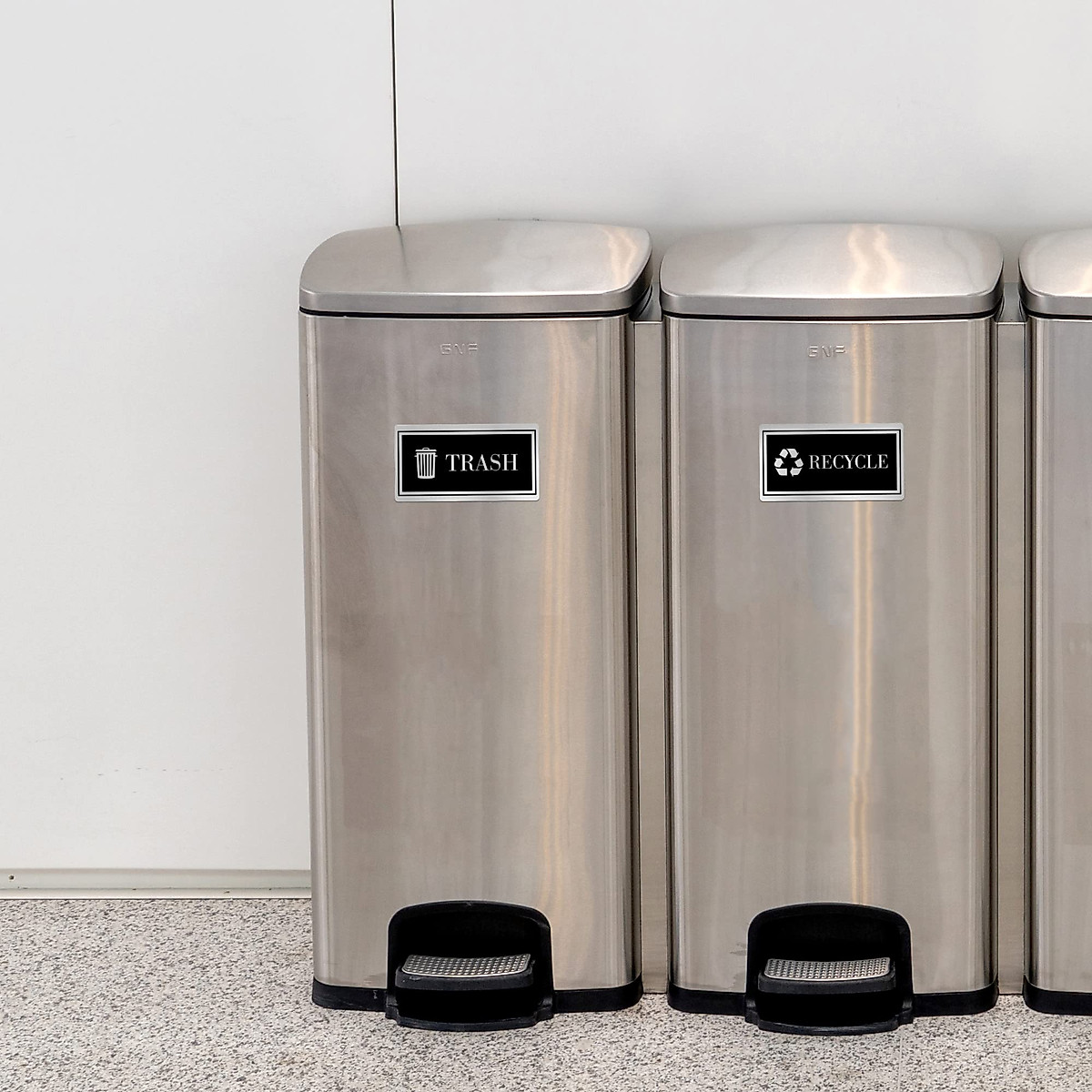 Avery Recycle and Trash Stickers, Metallic Recycle and Trash Signs for Bins, Containers, Trash Cans and Walls, Waterproof, UV Resistant, Preprinted, 2" x 3.75", 8 Total