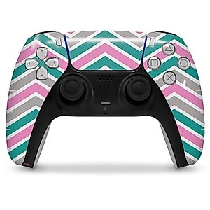 WraptorSkinz Skin Wrap compatible with Sony PS5 DualSense Controller Zig Zag Teal Pink and Gray (CONTROLLER NOT INCLUDED)