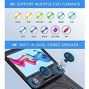 WONNIE 9.5" Portable DVD Player for Kids, Car Headrest Video Players with 7.5" Swivel Screen, 5-Hours Rechargeable Battery, Regions Free, AV in/Out, Support USB/SD Card/Sync TV