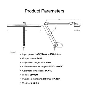 Atlas View Nail Desk Light with Clamp, Professional Work Lamp, LED Salon Dimmable Lighting, Eyelash Adjustable Lamp, Office Table Light, Esthetician Bed Light (Gold)