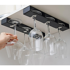 Aydomer 2Pack Wine Glass Holder Under Shelf Cabinet Wine Glass Rack Plastic Stemware Rack Glasses Storage Hanger Bar Kitchen Wine Glasses Organizer (black)