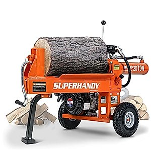 SuperHandy Log Splitter Portable 20 Ton Rapid Auto Return Ram System Bucher Gear Pump 7HP Engine Horizontal Full Beam Steel Wedge Firewood Splitting Forestry Harvesting