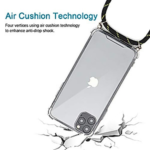 KAPUCTW Necklace Transparent Airbag Case for iPhone 12 Pro/iPhone 12 6.1"- Fashion Clear Cell Crossbody Phone Mobile Cover Holder with Cord Strap Neck Lanyard Protective Shock Bumper, Black Yellow