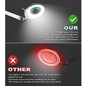 Cosywarm Magnifying Lamp, Upgrade 5 Diopter Glass, Magnifying Glass with Light and Clamp Hands Free, Adjustable Swivel Arm, LED Magnifier Work Lamp for Reading, Hobbies, Workbench.