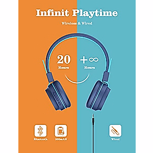 iClever BTH03 Kids Bluetooth Headphones Safe Volume, Colorful LED Lights, 25H Playtime, Stereo Sound Mic, Bluetooth 5.0, Foldable, On Ear Kids Wireless Headphones for Tablet Airplane, Blue
