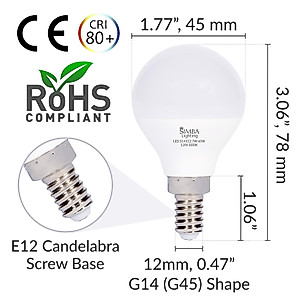 Simba Lighting LED Candelabra E12 Base G14 Small Globe 7 Watt 60W Replacement Light Bulb (6 Pack) for Ceiling Fan, Chandelier, Vanity, Round A15 Frosted White Cover, Non-Dimmable, 5000K Daylight