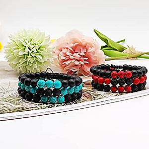 SONNYX 12PCS Beaded Bracelet for Men Women 8mm Adjustable Lava Rock Stone Bracelet Essential Oil Anxiety Aromatherapy Bracelets Jewelry Gifts(Adjustable)