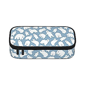 Jwzrene Polar Bear Pencil Case Large Capacity Pen Bag With Zipper Compartment Pencil Pouch Multifunction Stationary Bag For Boy Girl