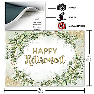 Avezano Sage Green Retirement Party Decorations Sprinkle Gold Dots Happy Retirement Backdrop Greenery Leaves Retire Photoshoot Background Banner (7x5ft)