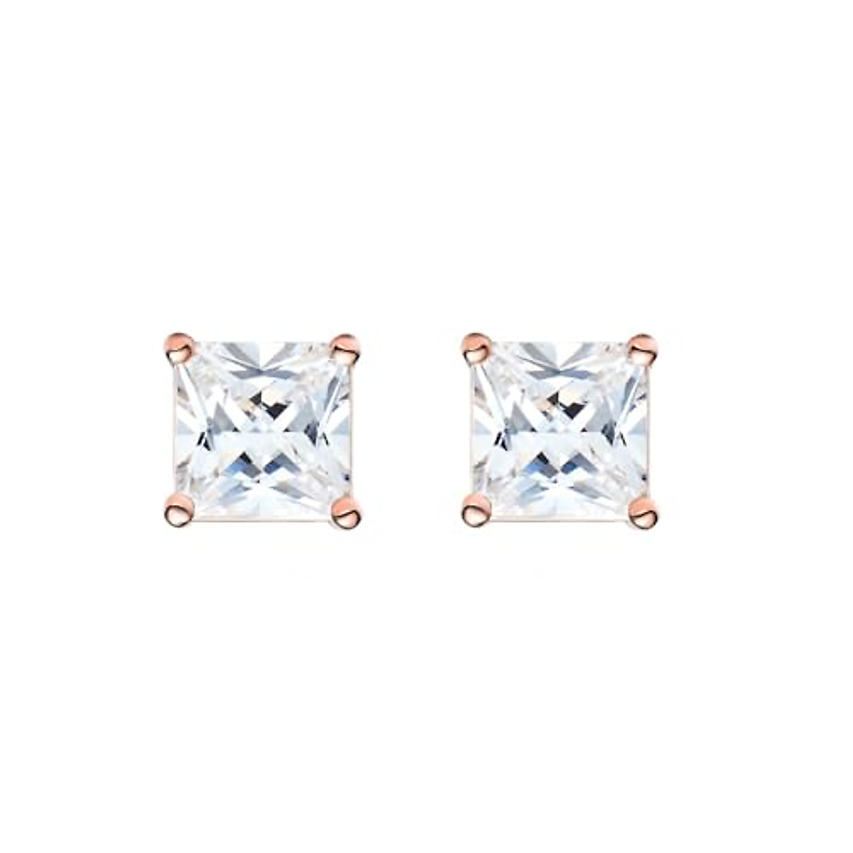 Amazon Essentials Rose Gold Plated Sterling Silver Princess Cut Cubic Zirconia Stud Earrings (5.5mm)