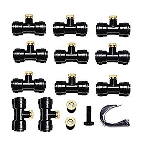 Bacdfesfed Brass Misting Nozzles, Water Mist Kits for Outdoor Cooling System with Thread 10/24 UNC Tees 11pcs, 0.4mm Orifice Nozzle 13pcs and 1plug