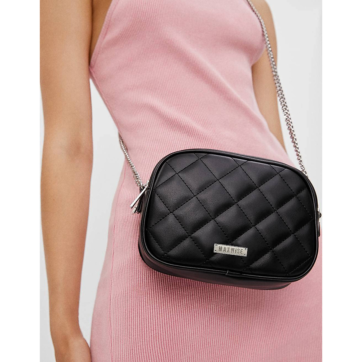 MAXWISE Quilted Crossbody Bags Crossbody Purse Small Crossbody Shoulder Bag with Chain Strap Side Purse for Women