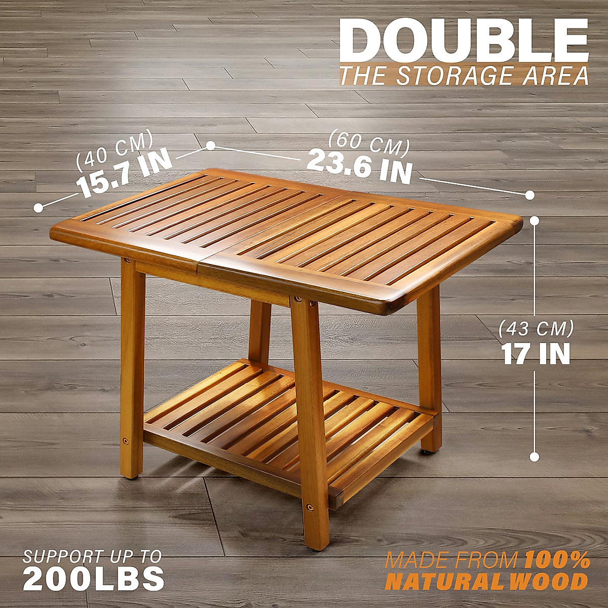 ENKEZI Acacia 24 Inches Outdoor Side Table, 2-Tier Sturdy Patio, End Table Weather Resistant, Strong Stability Side Table for Patio, Pool, Porch, Teak Finish (Acacia Brown)