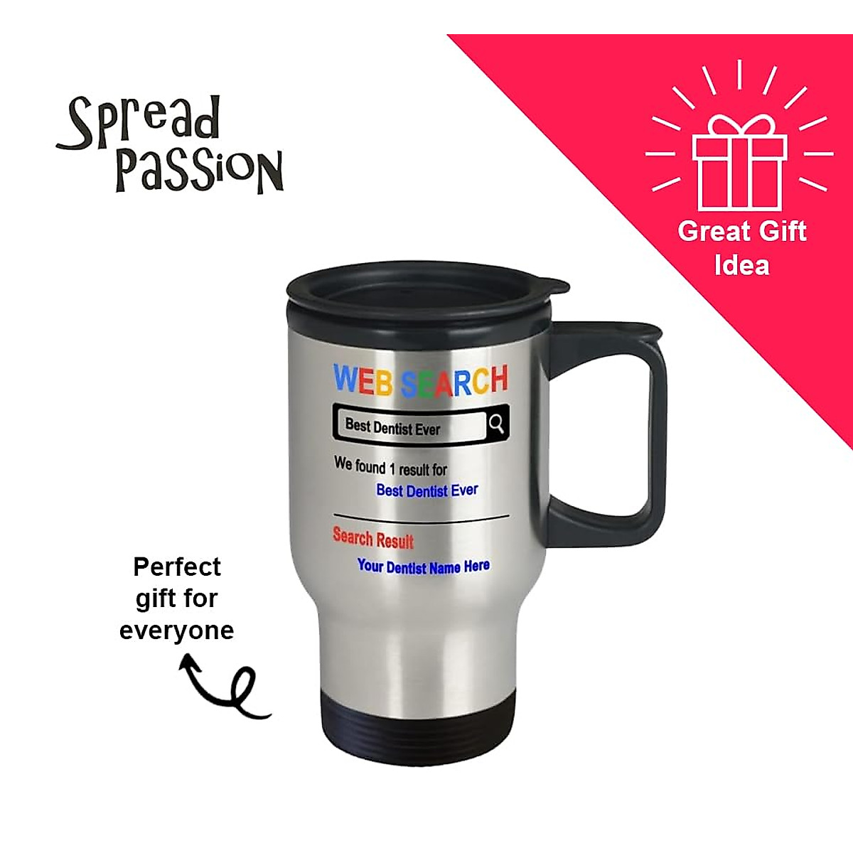 SpreadPassion Personalized Dentist Travel Mug, Custom Dentist Insulated Tumbler, Custom gift for Dentist, Dentist Coffee Travel Mug, Custom Dent
