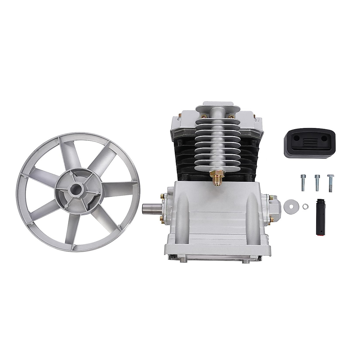 3HP Air Compressor Pump, Oil Lubricated Air Compressor Piston Pump Head Twin Cylinder Aluminum Air Compressor Head With Silencer and Screw, Breathing Nozzle 250L/min Cast Iron (2065-2.2KW-3HP)