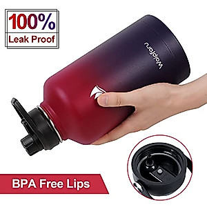 Waipfaru Half Gallon/64Oz Insulated Water Bottle, Stainless Steel Big Water Bottle with Straw, Double Wall Vacuum Wide Mouth Sports Water Jug Leakproof Carrying Pouch for Sports Gym Travel, Red Purple