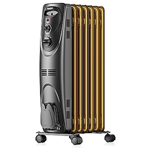 PELONIS Oil Filled Radiator Heater for indoor use Large Room Safe with Thermostat, 1500W Energy Efficient Quiet Space Heater, 3 Heat Settings, Overheat & Tip-Over, Black