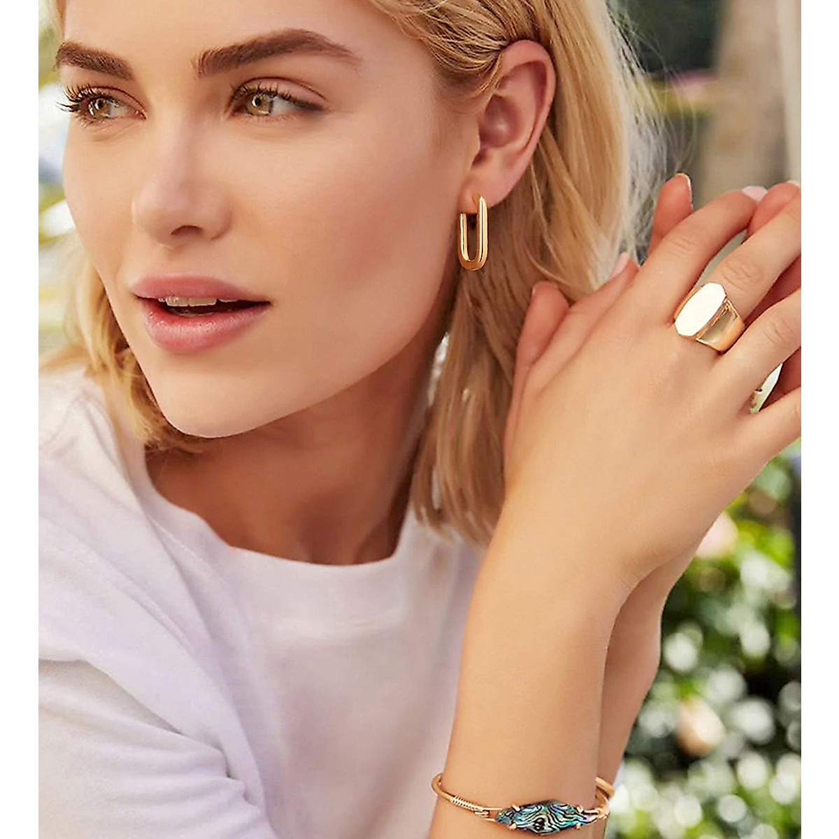 PEARLADA 18K Gold Oval Huggie Hoop Earrings for Women Chunky Tube Leverback Earrings Dainty Minimalist Jewelry Christmas Gift Fashion Rounded Rectangle Endless Hoop Earrings