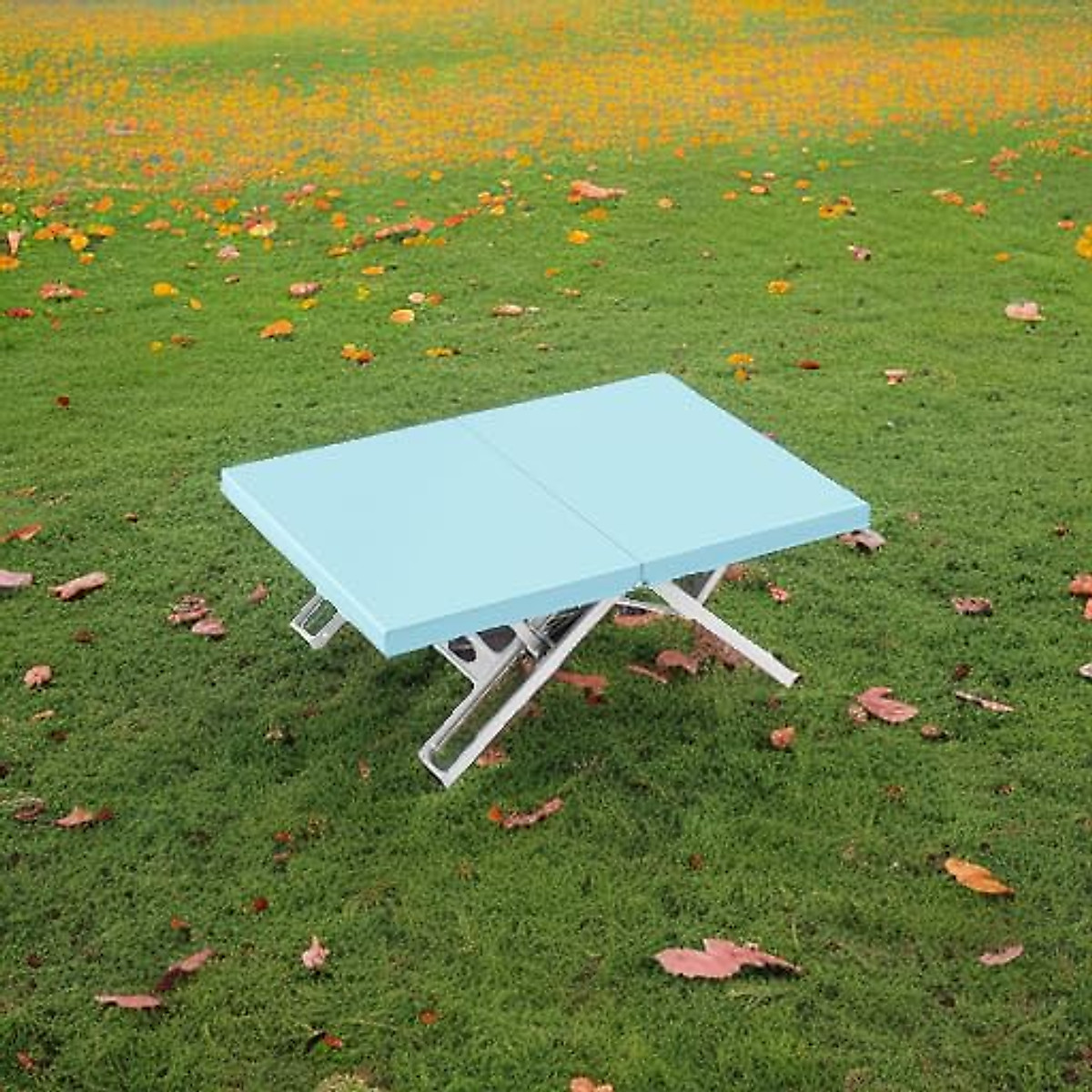 Maarch Small Beach Table for Sand Foldable, Plastic Folding Beach Tray Table, Portable Mini Low Picnic Camping Table, Light Blue
