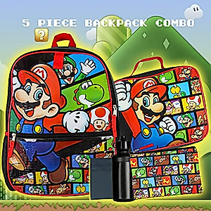Nintendo Backpack Super Mario 5 PC Shimmer Character 16" Lunch Box Combo Set