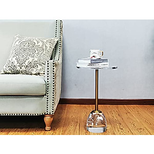 TPZLRN Acrylic End Table, Acrylic Side Table,Clear Round Side Table with Brass-Colored Metal Support Rod for Office Living Room Bedroom, Easy Assembly