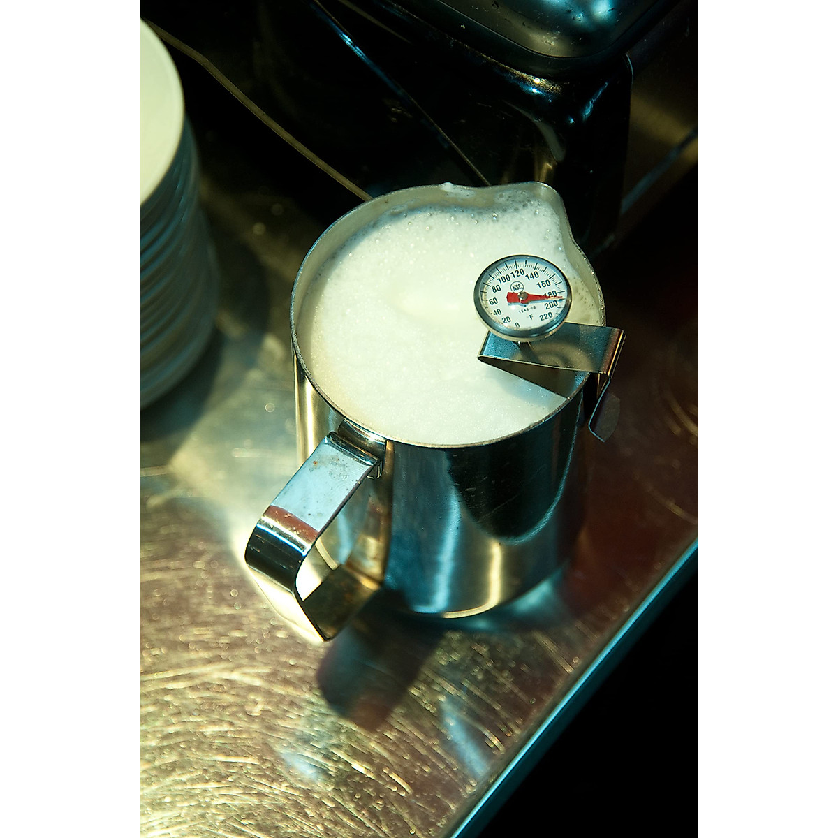 Cooper-Atkins 1236-70-1 Bi-Metals Espresso Milk Frothing Thermometer with Clip, 1" Dial and 5" Shaft Length