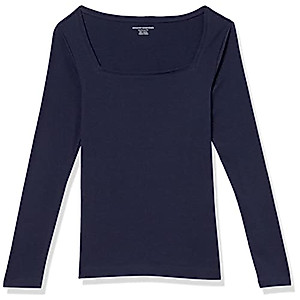 Amazon Essentials Women's Slim-Fit Long Sleeve Square Neck T-Shirt, Navy, XX-Large