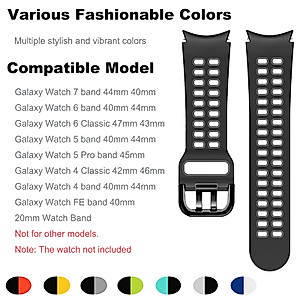 Threeeggs No Gap Band for Samsung Galaxy Watch 7 6 5 4, 20mm Quick Release Replacement Bands for 5 Pro Band 45mm/ 4 Classic 46mm 42mm Soft Sports Strap Wristband for Women Men (Black-Gray)