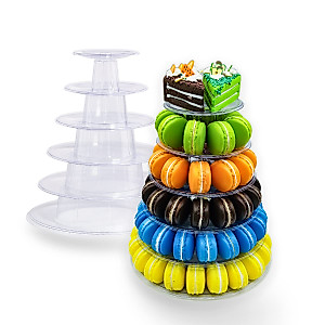 6 Tier Macaron Tower Stand for Wedding Birthday Party,Plastic Display Stand for Cupcake Cake2