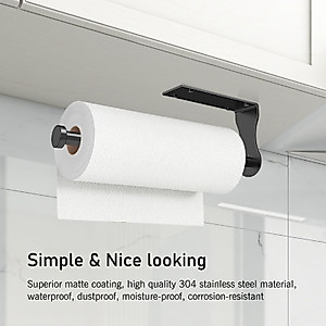 SetSail Paper Towel Holder, Single Hand Operable Paper Towel Holder Under Cabinet with Adjustable Damper Easy Tear Paper Towel Holder Wall Mount for Kitchen Bathroom, Adhesive or Screw, Black