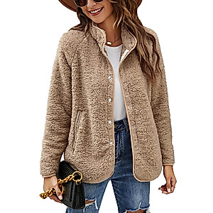 Micoson Cardigan for Women Oversized Fuzzy Fleece Long Sleeve Open Front Hooded Jacket Coat Winter Outwear with Pockets