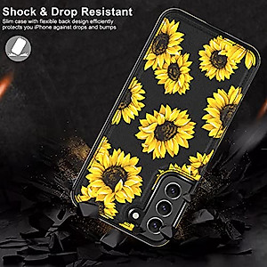 LETO Galaxy S22 Case,Flip Folio Leather Wallet Case Cover with Fashion Flower Designs for Girls Women,with Card Slots Kickstand Phone Case for Samsung Galaxy S22 6.1" Blooming Sunflowers