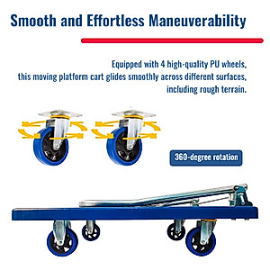 Dawot 660lbs Foldable Platform Truck Dolly with Swivel Wheels, Heavy Duty Moving Platform Hand Truck, Moving Flatbed Cart Push Cart Platform Dolly Cart for Groceries, Warehouse(35.43" x 23.62")