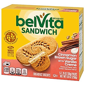 belVita Breakfast Sandwich Cinnamon Brown Sugar with Vanilla Creme Breakfast Biscuits, 30 Total Packs, 6 Boxes (2 Sandwiches Per Pack)
