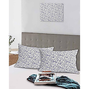 Edwiinsa Navy Blue Spring Floral Pillow Covers King Standard Set of 2 20x36 Bed Pillow, Modern Flower Pattern Aesthetics Plush Soft Comfort for Hair/Skin Cooling Pillowcases with Envelop Closure