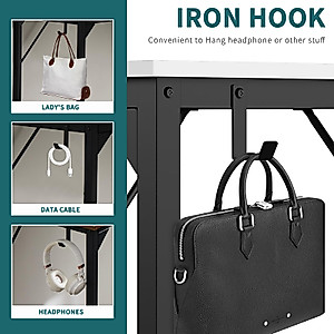 SMUG Computer Desk 32 Inch Home Office Writing Wood Desk Storage Bag & Headphone Hook Small Spaces Simple Bedroom Work Study Kids Table, White